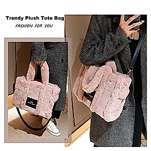Zawasstu The Tote Bags for Women, Fluffy Tote Bags Top-Handle Crossbody Handbag Trendy Plush Tote Bag for Travel Work