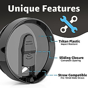 Jmoe USA 40oz & 64oz Sliding Lid for Stanley Adventure Quencher H2.0 Flowstate Tumblers With Handle | Leakproof & Spillproof | Made of BPA and Food-Grade Materials | Dishwasher Safe (Black, 2-Pack)