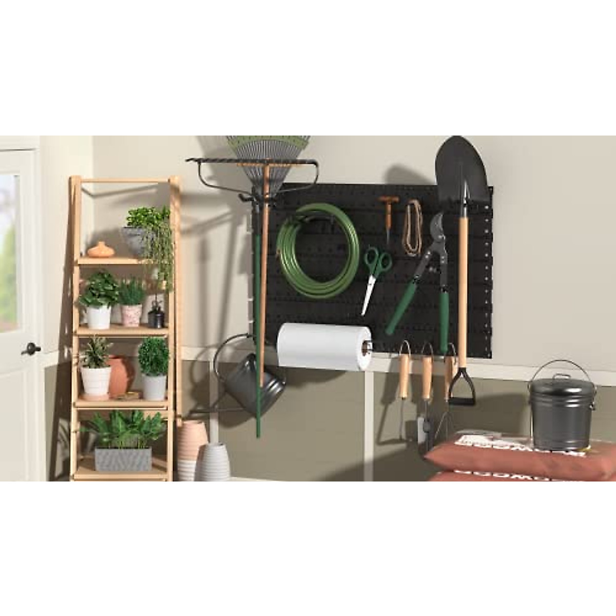 ClosetMaid ProGarage Slatwall Hang Track Kit, 33 in. W with Peg Board Hooks, Hangers, Paper Towel Holder, Garage Organizer System, Black