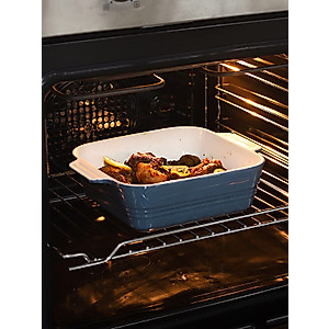 ZONESUM Baking Dish, 8x8 Lasagna Pan Deep, Ceramic Square Casserole Dishes for Oven, Baking Pan with Handle, for Brownie, Cake, Lasagna, Casserole, 2 Quart, Home Gift, Airy Blue