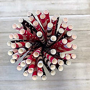 Outside the Box Papers Diva Theme Stripe and Polka Dot Paper Straws 7.75 Inches 100 Pack Hot Pink, Black, White