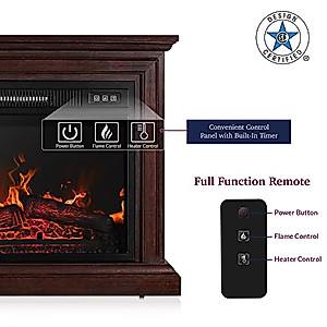 BELLEZE 31 Inch Mantel with 23 Inch 1400W Electric Fireplace Compact Freestanding Remote Controlled Heater with Realistic LED Flames, for Living Room or Bedroom - Brown