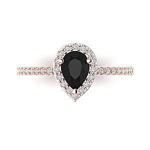 1.16ct Pear Cut Solitaire with accent Black Onyx Designer Wedding Bridal art deco Anniversary Ring 14k Pink Rose Gold 3.5