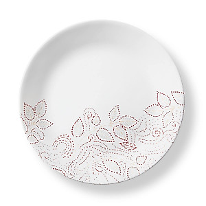 Corelle Leaf Stitch 12-Piece Dinnerware Set Service for 4 red, White
