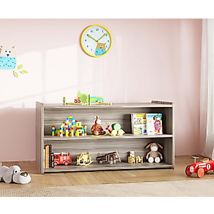 Tot Mate Preschool Double-Sided Wooden 2-Shelf Storage Organizer - Classroom Furniture for Daycare and Playroom, 46" W x 23.5" H (Shadow Elm Gray, Ready-to-Assemble)