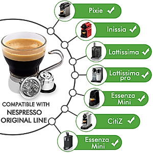 CAPMESSO Reusable Capsules for Nespresso OriginalLine, 6pcs Nespresso Refillable Pods Stainless Steel Coffee Pods Compatible with Nespresso Originaline Machine(6 Pods+100 Lids+ Wood Storage Tray)