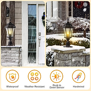 GOALPLUS 24" Outdoor Post Light with Dusk to Dawn Sensor, Exterior Post Lantern Fixture with Pier Mount, Antique Bronze Post Lamp with Seeded Glass, Aluminum Pole Lantern for Garden, Yard