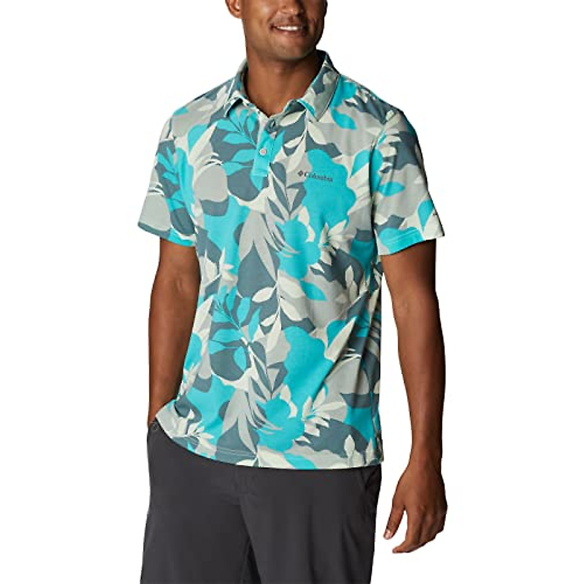 Columbia Men's Thistletown Hills Polo, Ice Green Floriated, Small