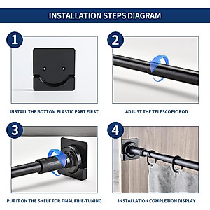 1 Inch Shower Curtain Rod 46-76 Inches, Double Adjustable Black Shower Curtain Rods Stainless Steel, Spring Tension Curtain Rod with Holder, Anti-Slip Waterproof for Bathroom window