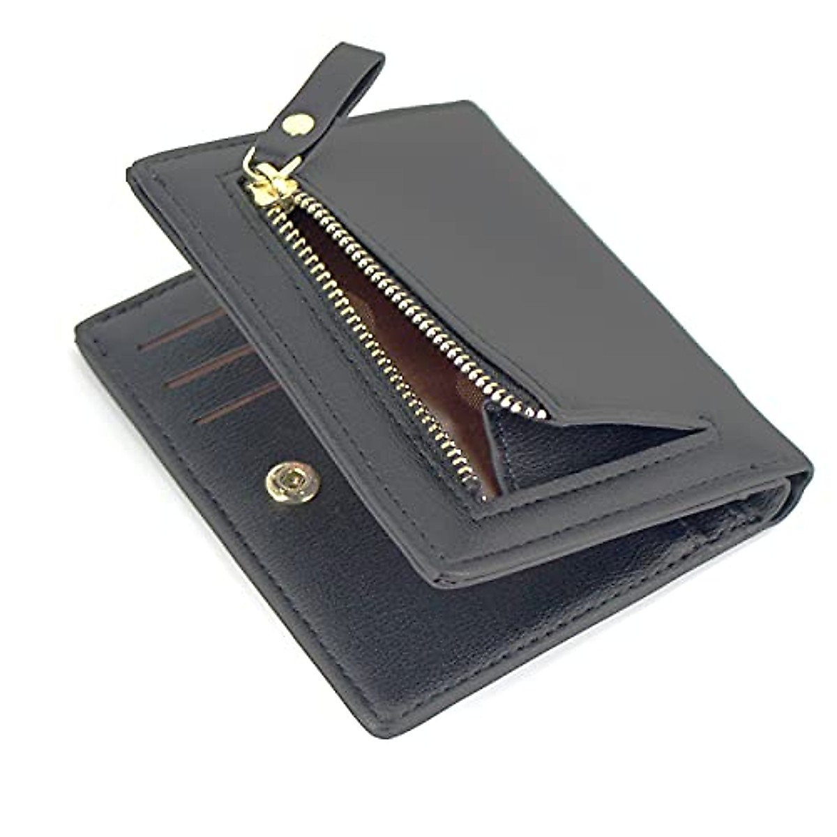SUMGOFO Small Wallet for Women Slim Leather Card Holder RFID Mini Bifold Short Front Zipper Pocket Coin Purse (Black)