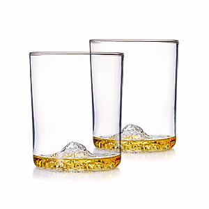 Huckberry Whiskey Peaks Iconic Mountain Bar Glasses, 11.5 oz Capacity, Lead-Free Crystal, Mt. Rainier, Set of 2