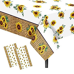 UOMNICUE Sunflower Party Tablecloth,2 PCS Plastic Sunflower Themed Yellow Floral Printed Table Cover Rectangular Table Cloth for Baby Shower Birthday Party Supplies Kitchen Dining Room Decoration