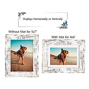 Califortree Rustic White 5x7 Picture Frame - Display Photos 4x6 with Mat or 5x7 Without Mat - Real Glass Frames for Wall and Tabletop - Set of 2