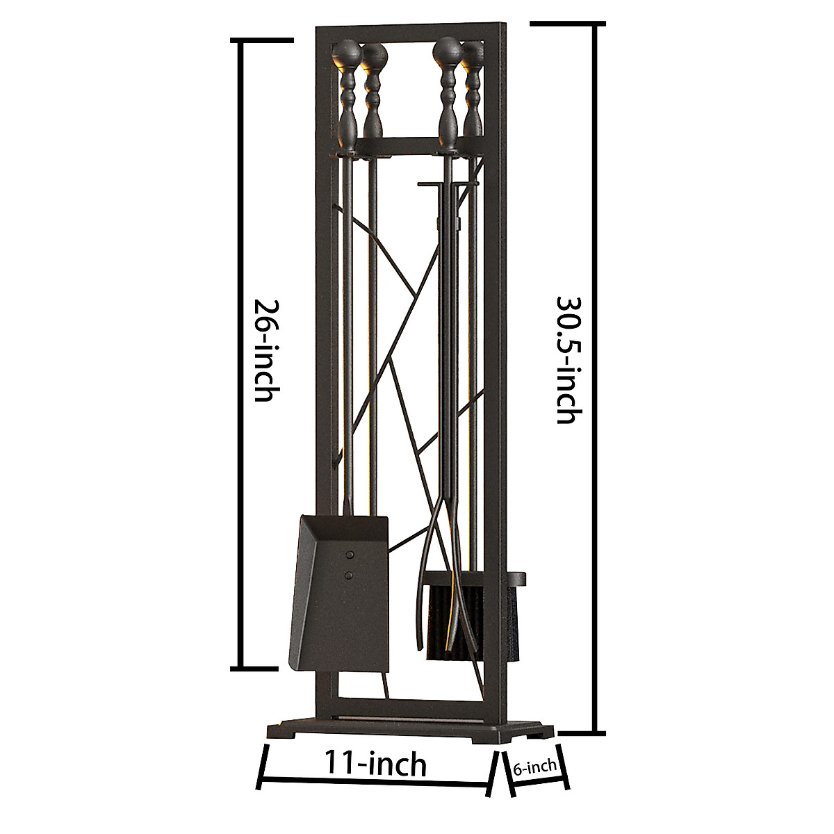 Fire Beauty Fireplace Tools, 5 Pieces Fireside Accessories Fire Kit Set, Stand Woodstove Tools Holder Wrought Iron Handle Indoor Fireset Stand (30.5 Inches)