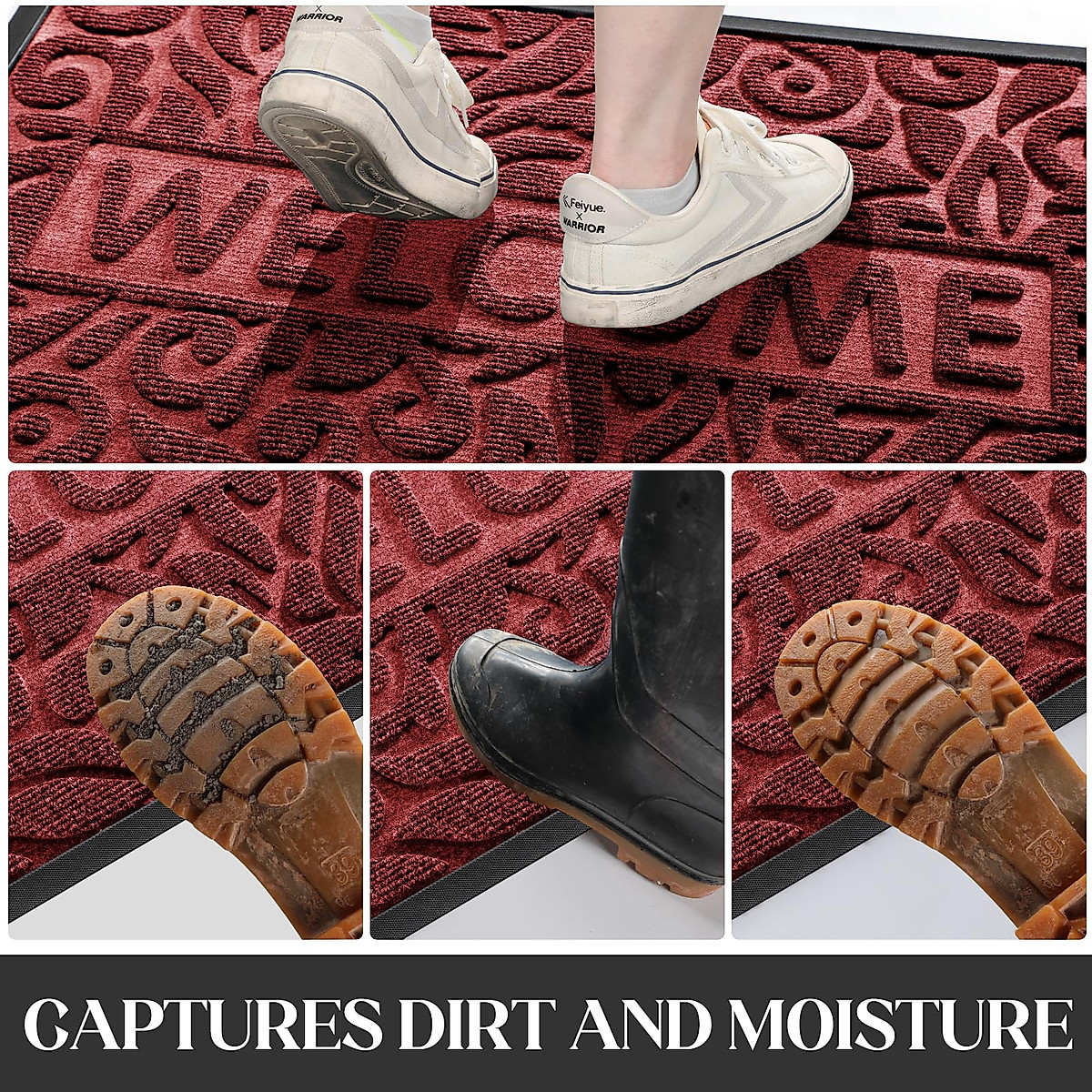 Yimobra Door Mat Indoor Outdoor Entrance, Non Slip Welcome Front Doormats, Heavy Duty Rubber Backing, Stain and Fade Resistant, Low Profile, Easy Clean Patio Garage Floor Mats, 47 x 32, Wine Red