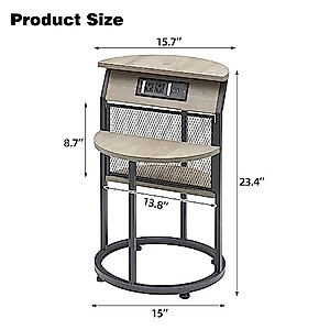 IDEALHOUSE Round End Table with Charging Station, Grey Wood Side Table with USB Ports and Outlets, Sturdy Circle Farmhouse End Table for Living Room, Bedroom and Couch
