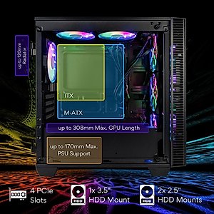 Empowered PC Continuum Micro 26L mATX Mid Tower Gaming Desktop Computer Case with 6 ARGB 600-2000rpm PWM Fans Pre-Installed, Dual Mode (3p Mobo + Remote) Control & ATX PSU & 347x166x89mm GPU Clearance