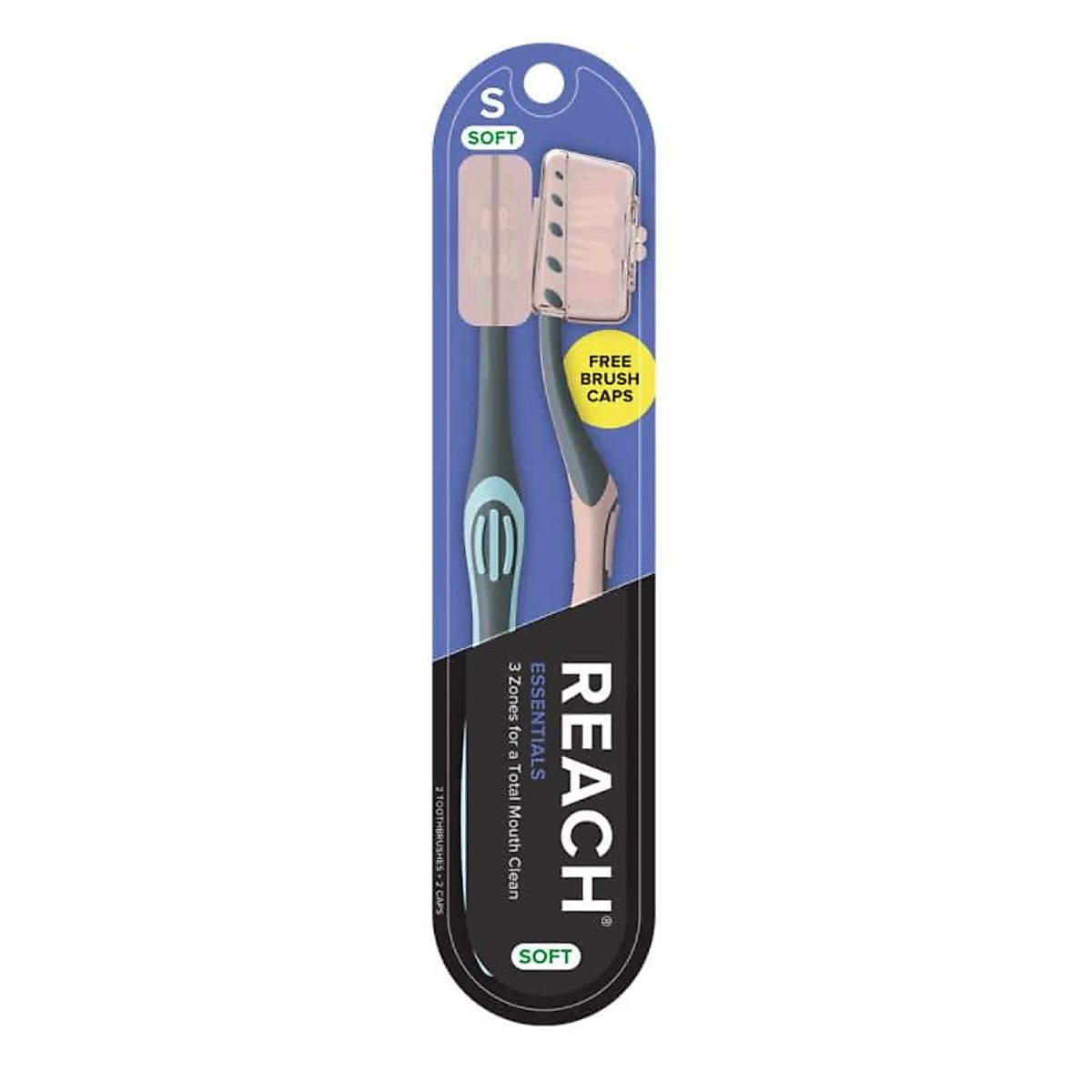 Reach (2 Packs Of 2) Reach Essentials 2-Pack With Brush Cap (Multi Color) Soft, 2 Count