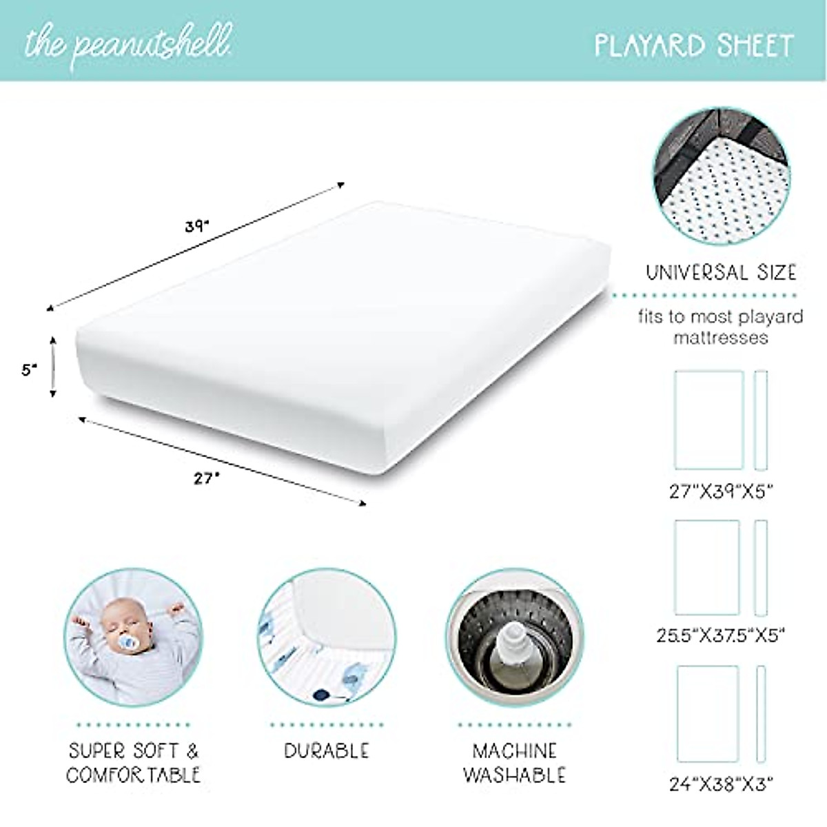 The Peanutshell Fitted Pack n Play, Playard, Mini Crib Sheets for Baby Boys or Girls | Unisex 2 Pack Set | Farmhouse Floral & Grey Plaid