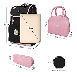 Backpack for Teen Girls, 4-in-1 School Backpack for Girls Women Female, Kids Bookbag/Lunch Box/Pencil Case/Coin Purse, Bag Set for Primary Junior Middle High School College, with USB, Headphone Ports