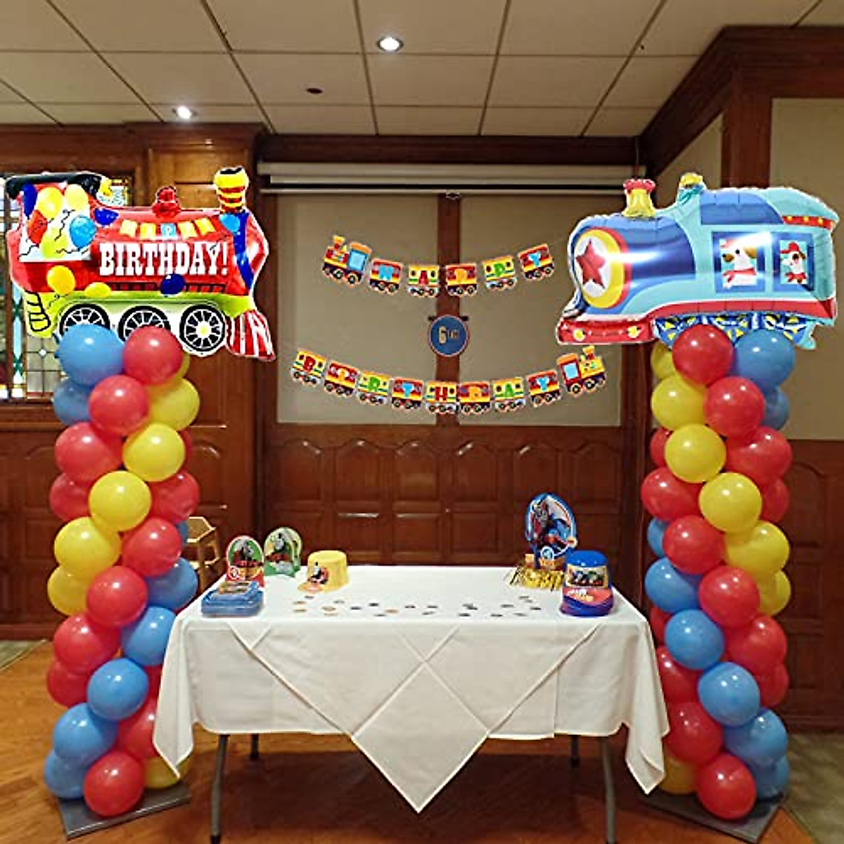 Train Birthday Party Supplies Set - Train Party Decorations with Railroad Balloons Garland,Train Birthday Banner,Train Balloons,Railway Cupcake Toppers for Steam Train Birthday Party,Baby Shower