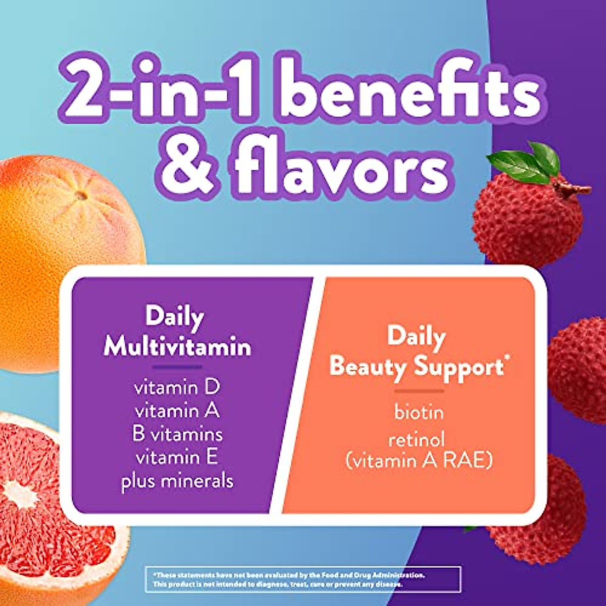 Vitafusion Multivitamin Plus Beauty – 2-in-1 Benefits – Adult Gummy with Hair, Skin & Nails Support (Biotin & Retinol – Vitamin A RAE) Daily, 90 Count