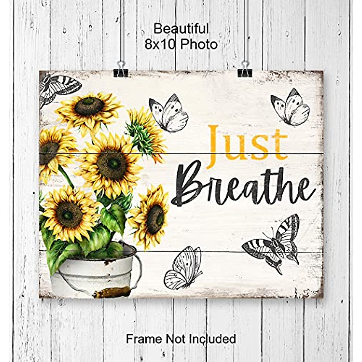 Just Breathe Sunflower Wall Art - Positive Quotes Wall Decor - Encouragement Gifts for Women - Inspirational Quotes Wall Decor - Uplifting Gifts for Women - Bedroom Wall Art Sign - Country Wall Art