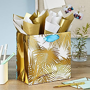 Hallmark Signature 7" Medium Gift Bag with Tissue Paper (Gold Palm Print) for Birthdays, Anniversaries, Weddings and More