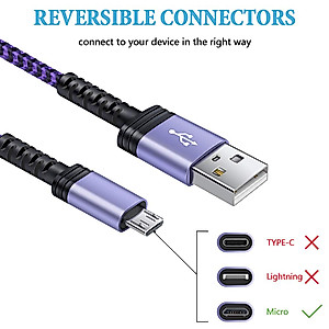 AILKIN Micro USB Charging Cable, 1 Pack 6FT Android Charger Cord Nylon Braided Fast Charging Cable Compatible Galaxy S6 S7 Edge,Kindle,Android & Windows Smartphones, PS4 and More-Purple