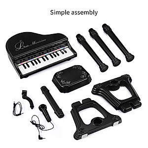 Kids Piano Keyboard Toys 31 Keys,Grand Piano for Beginners,3 4 5 6 Years Old Toddler Girl Boy Gift,Educational Musical Instrument,w/Microphone,Stool,Piano Lid,Lights,Note Stickers,Enamel Finish- Black