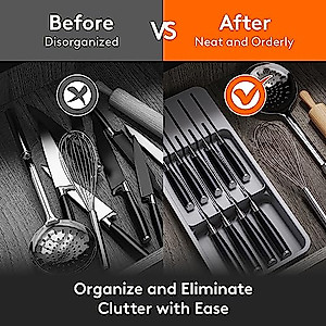 Lifewit Knife Drawer Organizer, Drawer Knife Block for 9 Knives, 2 Tier Knife Insert Holder Storage for Kitchen Drawer Countertop, Gray