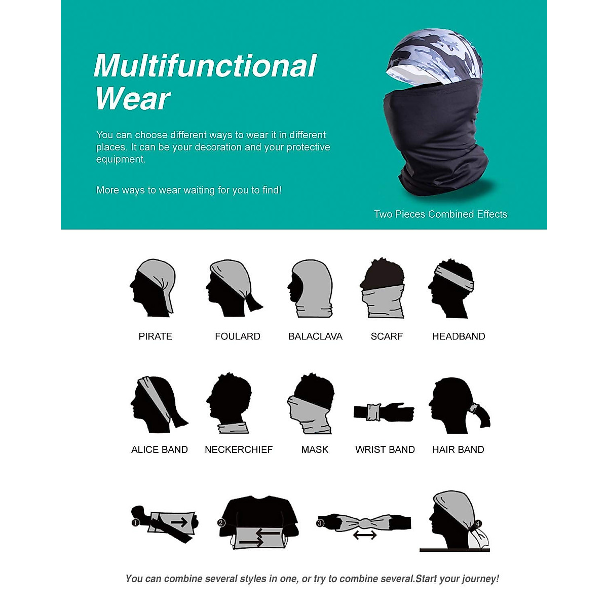 Sun Protection Cool Milk Silk Fabric Camo Black Outdoor Face Mask, UV Dust Wind Protection Face Neck Gaiter Headwear for Motorcycle Hiking Cycling Ski Snowboard Fishing Running Workout