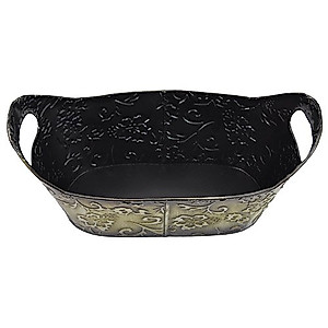 The Lucky Clover Trading Xavier Raised Floral Home Decor Metal Basket Container, Olive Green