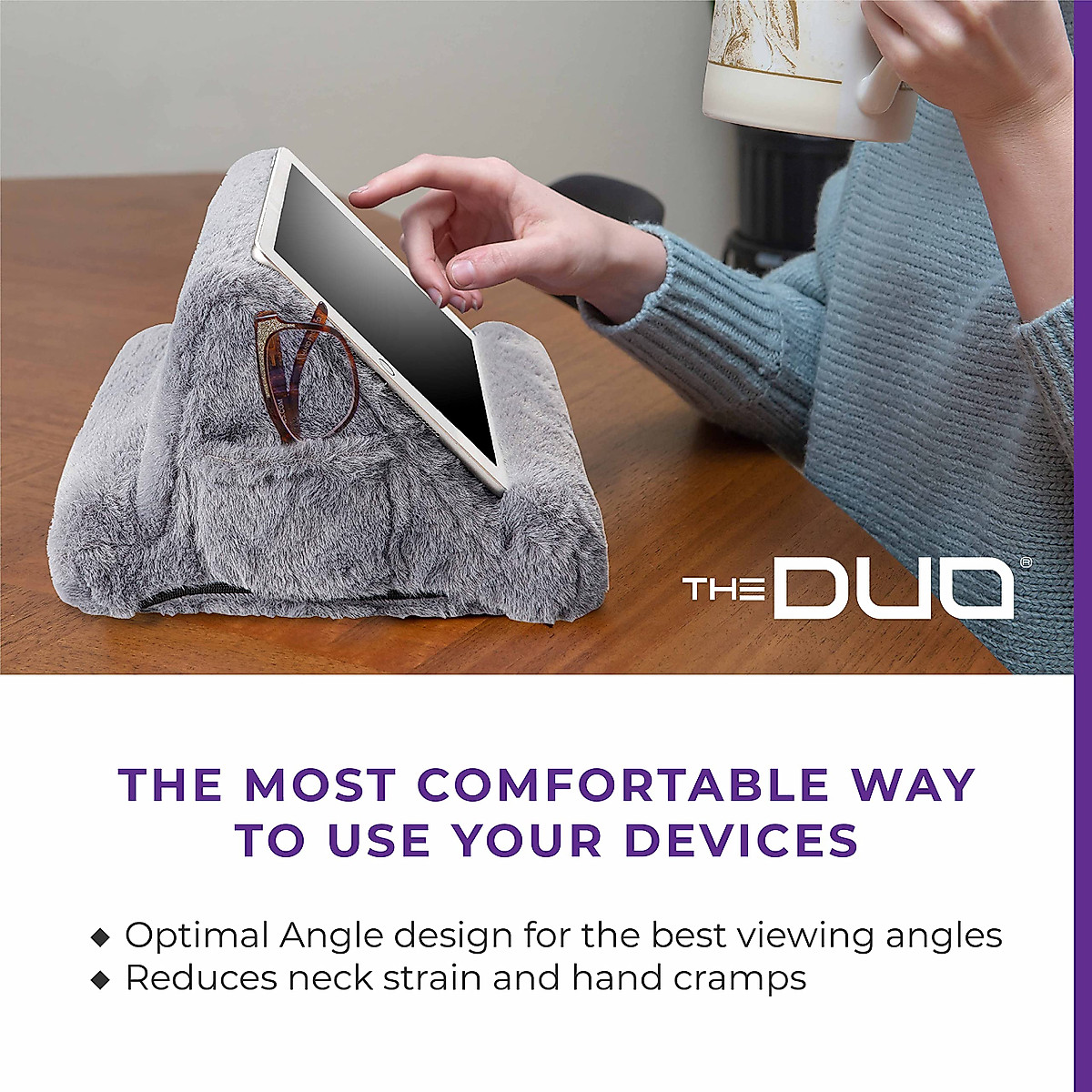THE DUO Super Plush Multi-Angle Viewing Stand for iPad, Tablet, Phone - Memory Foam Tablet Stand - Portable Tablet Holder for Travel and Work from Home - Leopard, 10 x 10 x 6.75 inches