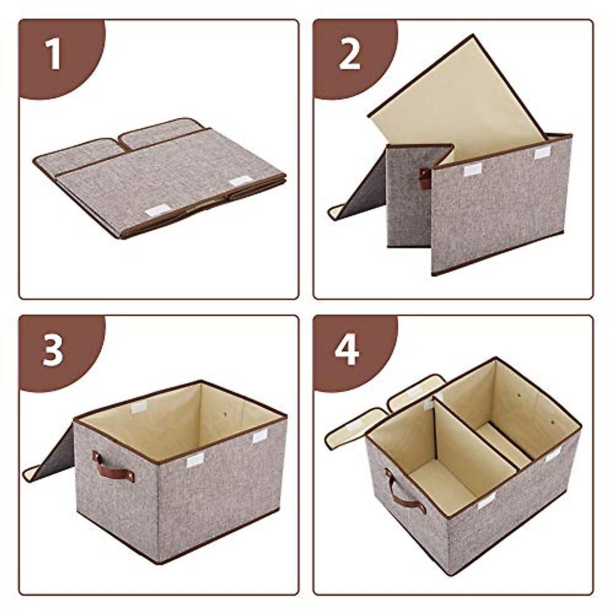 EZOWare Large Storage Boxes [3-Pack] Large Linen Fabric Foldable Storage Cubes Bin Box Containers with Lid and Handles for Nursery, Closet, Kids Room, Toys, Baby Products (Gray)