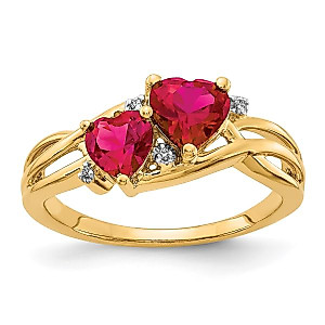 IceCarats 14K Yellow Gold Lab Grown Created Red Ruby July Birthstone Diamond Double Heart Love Ring size 7