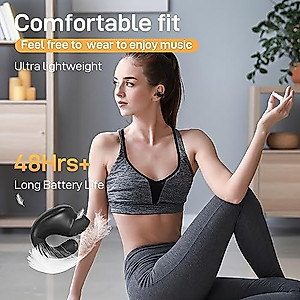 Open Ear Headphones Bluetooth Air Conduction Earphones, 48 Hours Playback with Charging Case, Ear Clips Buds Bluetooth Wreless Earbuds, Open Ear Earbuds for Workout Cycling Running Gym (Black)