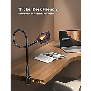 Lamicall Gooseneck Phone Holder Bed - [Newest Nylon Braided] Flexible Arm, Overall Length 38inch, 360 Adjustable Clamp Clip, Overhead Cell Phone Mount Stand for Bed, Desk, 4-7” Cellphone