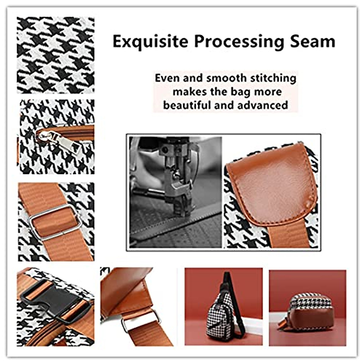 DAISHA Houndstooth canvas Casual Sling Backpack Multi-pocket,Travel Hiking Chest Bag Crossbody Daypack for Men & Women., Black, ytt3717