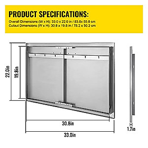 Mophorn BBQ Access Door 33W x 22H Inch, Double BBQ Door Stainless Steel, Outdoor Kitchen Doors for BBQ Island, Grilling Station, Outside Cabinet