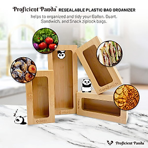 Proficient Panda,Bamboo Sandwich Bag Organizer, Ziplock Bag Organizer, Premium Bamboo Organizer/Dispenser, Compatable sizes: Gallon, Quart, Sandwich, and Snack, (4 piece set).