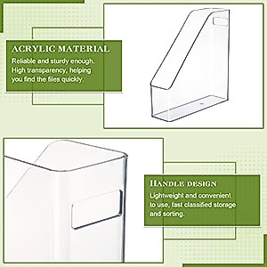 12 Pcs Clear Acrylic Magazine File Holder Plastic Desk Organizer with Handle Basics Vertical Magazine Rack Desk Folder Document Storage Organizer for Home Office School Work Study Desktop Supplies