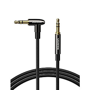 UGREEN 3.5mm Audio Cable Hi-Fi Sound Stereo Nylon Braided Male to Male Aux Cord 90 Degree Aux Cable Gold Plated Compatible with iPod iPad Tablets Headphone Speakers Home Car Stereos, 3FT