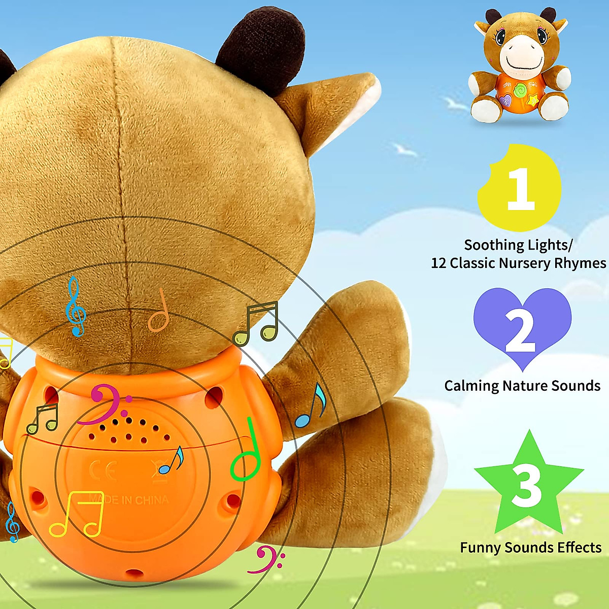 Tcvents Baby Toys 0 3 6 12 Months - Plush Cow Infant Musical Toys for Baby 6 to 12 Months, 12 Songs, Nature Sounds, Funny Sounds, Light Up & Musical Baby Toys for Newborn Toddlers Toys Baby Gifts