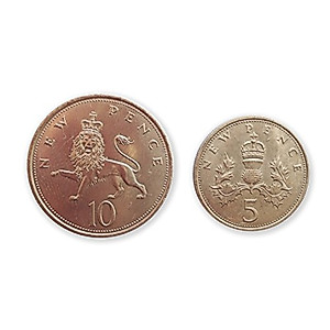 Stampbank GB Queen Elizabeth II Rare 1968 Large Uncirculated Ten and Five Pence British Coin Set / 10p and 5p Coins