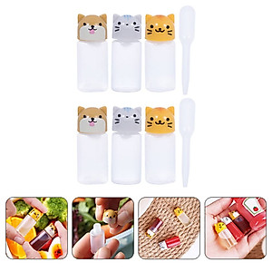 Yardwe 6pcs Condiments Squeeze Bottles with 2pcs Droppers Mini Cartoon Seasoning Sauce Bottle Animal Cap Refillable Vinegar Container Ketchup Honey Sauce Wrapping Tube Dispenser