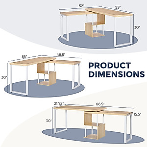 IULULU Computer Desk, 360° Rotating Corner L Shaped Table with Storage Shelves, Home Office Study Writing Workstation Space-Saving