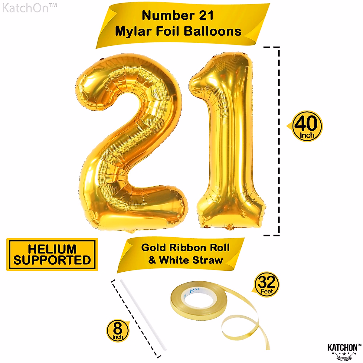 KatchOn, Giant Gold Number 21 Balloon - Pack of 3 | Gold 21 Birthday Balloon, 21st Birthday Backdrop | Happy 21st Birthday Banner Black and Gold for Happy 21st Birthday Decorations for Him