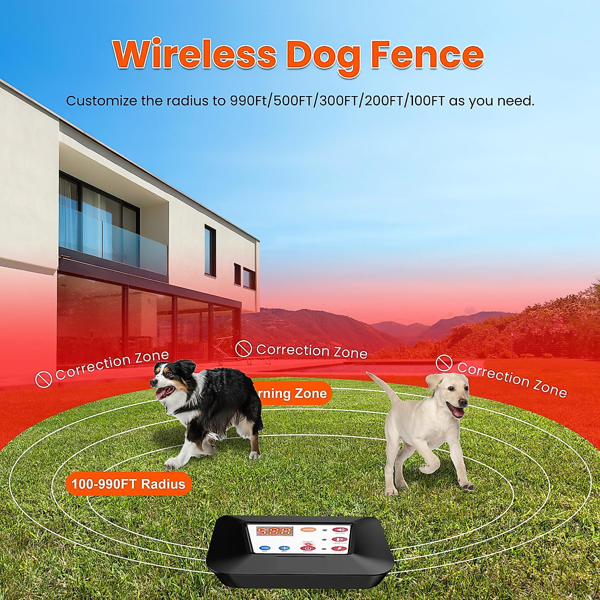 Moclever Wireless Dog Fence System Electric Dog Fence Training Collar with Remote 2 in 1, Dog Boundary Containment System Range 990ft, IPX6 Waterproof & Rechargeable,for Small Medium Large Dogs
