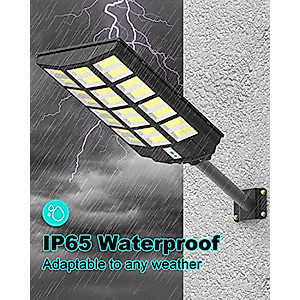 Opkiddle 2 Pack 1200W Solar Powered Street Lights Outdoor Waterproof, 120000 Lumens High Brightness Dusk to Dawn LED Lamp, with Pole, Remote Control, for Yard, Garden, Patio, Stadium, Piazza